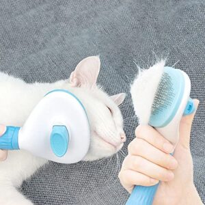 Self-Cleaning Slicker Brush Comb - Best Pet Cat Dog Grooming Long Short Hair - Shedding Loose Undercoat Tangled Haired Removes Tool - Blue