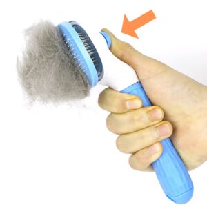 Self-Cleaning Slicker Brush Comb - Best Pet Cat Dog Grooming Long Short Hair - Shedding Loose Undercoat Tangled Haired Removes Tool - Blue