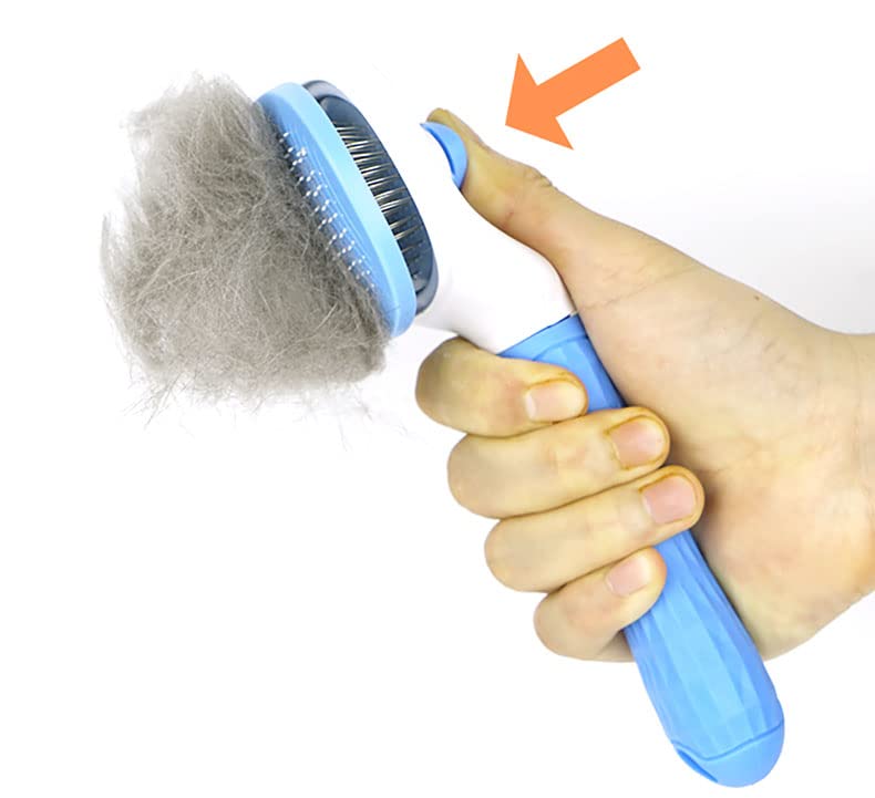 Self-Cleaning Slicker Brush Comb - Best Pet Cat Dog Grooming Long Short Hair - Shedding Loose Undercoat Tangled Haired Removes Tool - Blue