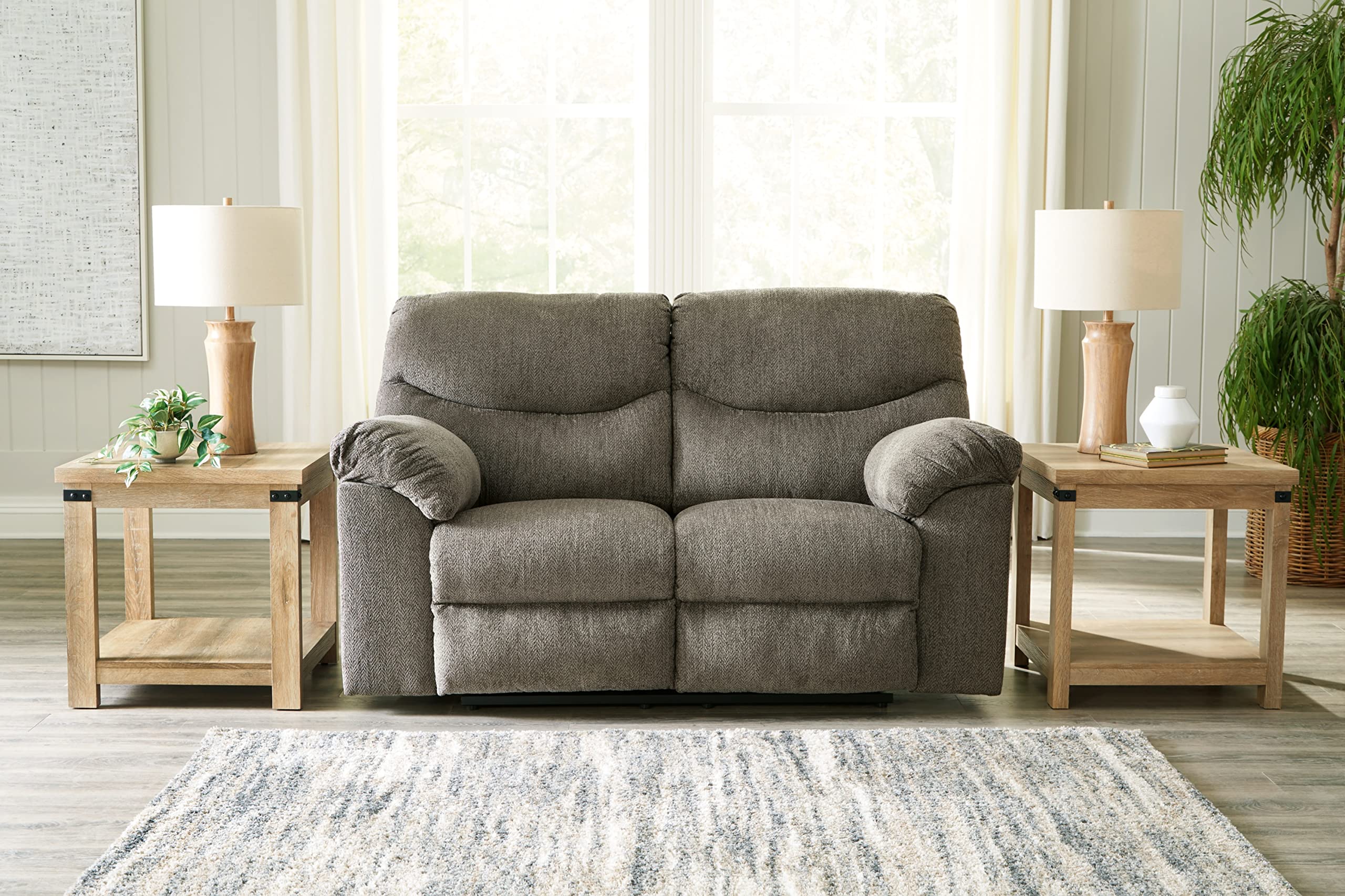 Signature Design by Ashley Alphons Transitional Tufted Reclining Loveseat, Light Gray