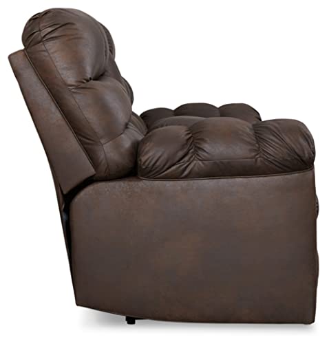 Signature Design by Ashley Derwin Urban Faux Leather Tufted Double Reclining Loveseat with Console, Dark Brown