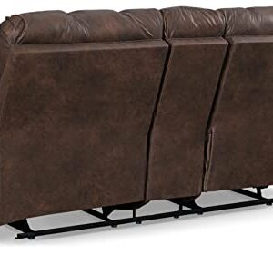 Signature Design by Ashley Derwin Urban Faux Leather Tufted Double Reclining Loveseat with Console, Dark Brown