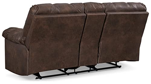 Signature Design by Ashley Derwin Urban Faux Leather Tufted Double Reclining Loveseat with Console, Dark Brown