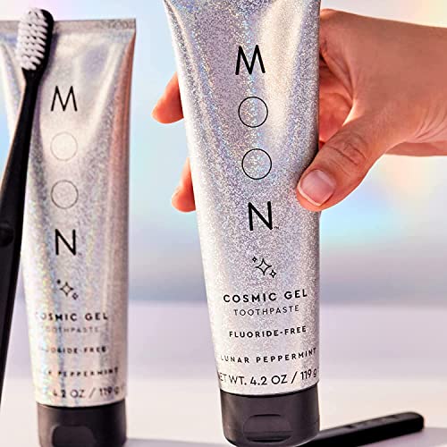 MOON Cosmic Gel Stain Removal Toothpaste, Fluoride-Free, Lunar Peppermint Flavor for Fresh Breath, for Adults (2 Pack)