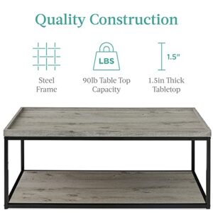 Best Choice Products 44in 2-Tier Rectangular Tray Top Coffee Table, Recessed Accent Furniture for Home w/Metal Frame, Shelf - Gray