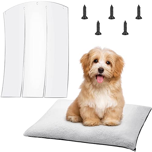 Self Heating Pet Pad and Plastic Door for Peaked Roof Dog House, PVC Dog Door Replacement Flaps, 24 x 18 Inch Thermal Pet Mat with Soft Sherpa Top for Outdoor Indoor Dog House (13.4 x 20.5 Inch)