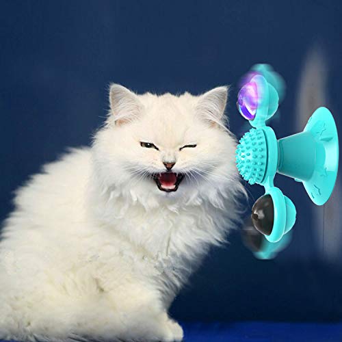 GBSYU Interactive Windmill Cat Toys with Catnip : Cat Toys for Indoor Cats Funny Kitten Toys with LED Light Ball Suction Cup‖Cat Nip Toy for Cat chew Exercise (Blue)