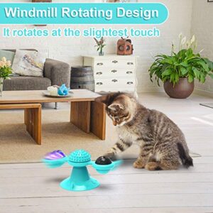 GBSYU Interactive Windmill Cat Toys with Catnip : Cat Toys for Indoor Cats Funny Kitten Toys with LED Light Ball Suction Cup‖Cat Nip Toy for Cat chew Exercise (Blue)