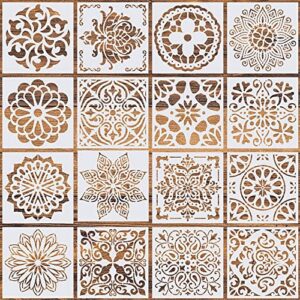 16pcs (6 x 6 inch) reusable stencils, mandala stencils mandala dot painting templates stencil for diy painting art scrapbook christmas gifts for kids