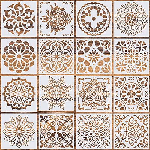 16Pcs (6 x 6 Inch) Reusable Stencils, Mandala Stencils Mandala Dot Painting Templates Stencil for DIY Painting Art Scrapbook Christmas Gifts for Kids