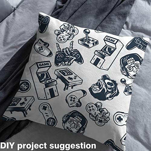 Video Games Fabric by The Yard, Cartoon Upholstery Fabric for Boys Girls, Monochrome Sketch Gaming Equipment Decorative Fabric, House Collection Outdoor Fabric for Quilting, 1 Yard, Black White