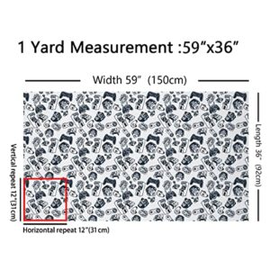 Video Games Fabric by The Yard, Cartoon Upholstery Fabric for Boys Girls, Monochrome Sketch Gaming Equipment Decorative Fabric, House Collection Outdoor Fabric for Quilting, 1 Yard, Black White