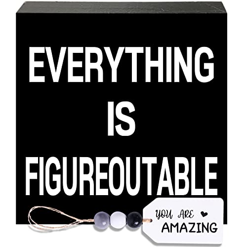 Black Decor for Home Office Desk, Wood Box Sign, Everything is Figureoutable Sign, You are Amazing Mini Plaque, Inspirational Gifts for Women, Men