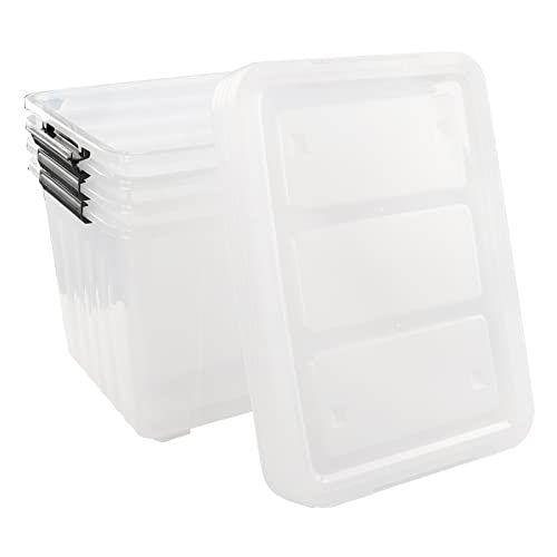 Cand 4 Packs 70 Quart Large Storage Box with Wheels, Large Lidded Storage Bins, Clear