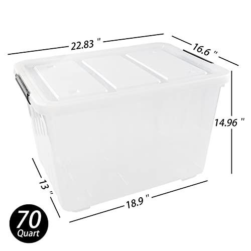 Cand 4 Packs 70 Quart Large Storage Box with Wheels, Large Lidded Storage Bins, Clear