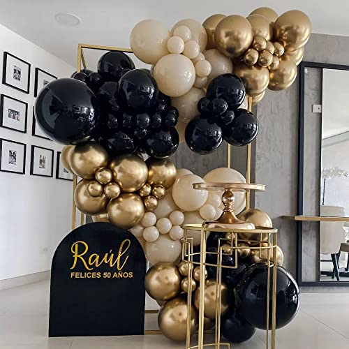 Black Gold White Sand Balloon Garland Arch Kit 133Pcs Gold Chrome Metallic Sand White Beige Boho Latex Balloons for Birthday Wedding 2023 New Year Party Decoration