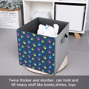 Hand Prints Pattern Storage Bin Foldable Cube Closet Organizer Square Baskets Box with Dual Handles