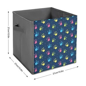 Hand Prints Pattern Storage Bin Foldable Cube Closet Organizer Square Baskets Box with Dual Handles