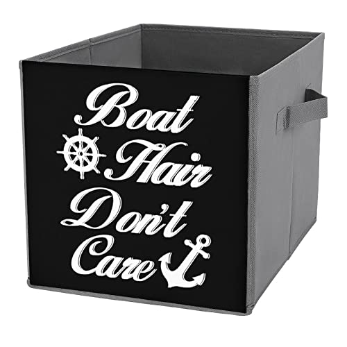 Boat Hair Don't Care Anchor Storage Bin Foldable Cube Closet Organizer Square Baskets Box with Dual Handles