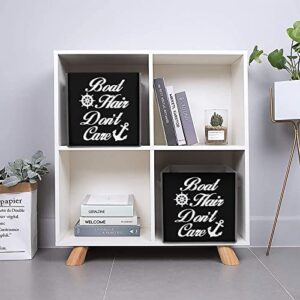 Boat Hair Don't Care Anchor Storage Bin Foldable Cube Closet Organizer Square Baskets Box with Dual Handles