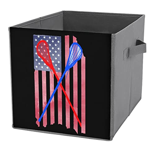 Lacrosse USA Flag Storage Bin Foldable Cube Closet Organizer Square Baskets Box with Dual Handles