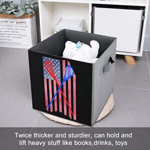 Lacrosse USA Flag Storage Bin Foldable Cube Closet Organizer Square Baskets Box with Dual Handles