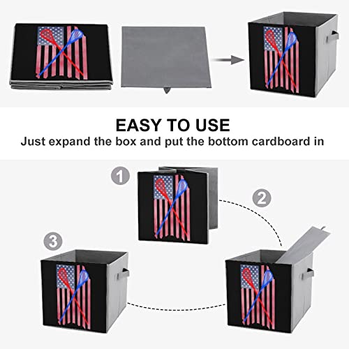 Lacrosse USA Flag Storage Bin Foldable Cube Closet Organizer Square Baskets Box with Dual Handles