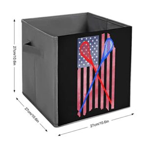 Lacrosse USA Flag Storage Bin Foldable Cube Closet Organizer Square Baskets Box with Dual Handles