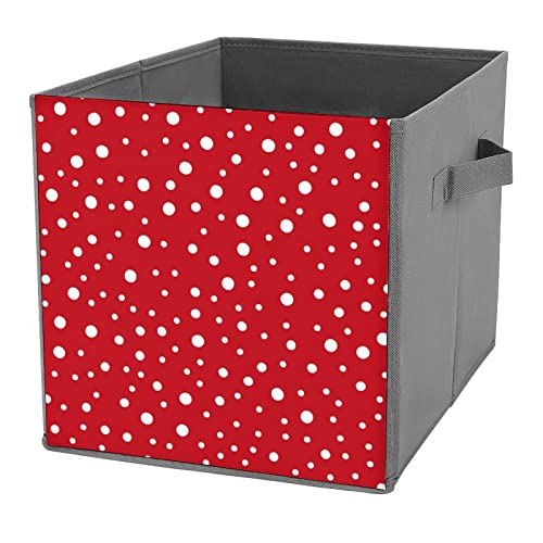 White Red Dots Storage Bin Foldable Cube Closet Organizer Square Baskets Box with Dual Handles