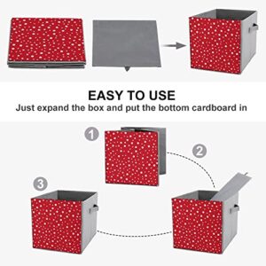 White Red Dots Storage Bin Foldable Cube Closet Organizer Square Baskets Box with Dual Handles