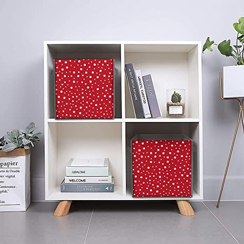 White Red Dots Storage Bin Foldable Cube Closet Organizer Square Baskets Box with Dual Handles