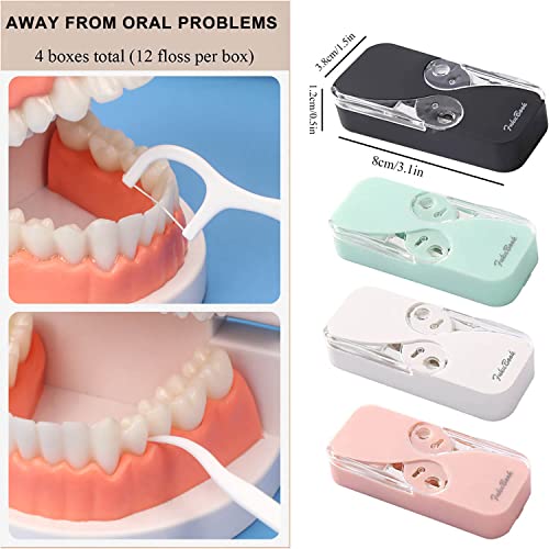 4 Pack Portable Floss Dispenser,Dental Floss Portable Case with 48Pcs Dental Floss, Upgrade Automatic Floss Organizer for Family Hotel Travel