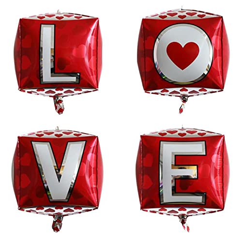 Dzrige 4 Pieces Love Foil Balloons,22 Inch 4D Love Letter Foil Mylar Balloons for Romantic Wedding Party Decor Bridal Shower Birthday Party Valentines Day Gift Marriage Decorations