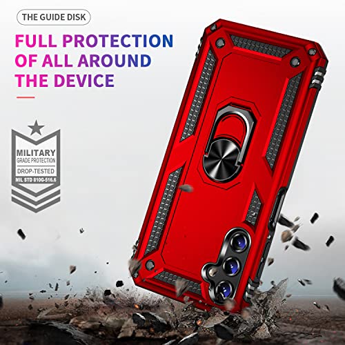 Dzxouui Samsung A14 5G Case [2 Pack] Screen Protector, Military Grade Shockproof Full Body Protection, Magnetic Kickstand - Red