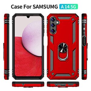 Dzxouui Samsung A14 5G Case [2 Pack] Screen Protector, Military Grade Shockproof Full Body Protection, Magnetic Kickstand - Red