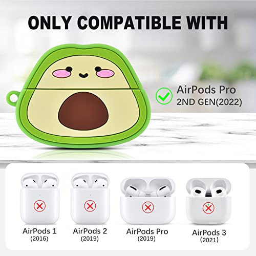 AIRSPO Case for Airpods Pro 2nd Generation 2022, Cute Cartoon Airpod Pro 2 Case for Girls Boys Fashion Soft Silicone Character Protective Skin for AirPods Pro 2 Carrying Case (Avocado-Pro 2)