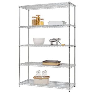 duitrc wire shelving unit adjustable steel wire rack chrome, heavy duty storage shelving unit on,floor standing storage rack metal organizer wire rack,for garage kitchen (silvery, 5 - tier)