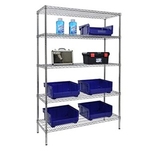 Duitrc Wire Shelving Unit Adjustable Steel Wire Rack Chrome, Heavy Duty Storage Shelving Unit On,Floor Standing Storage Rack Metal Organizer Wire Rack,for Garage Kitchen (Silvery, 5 - Tier)