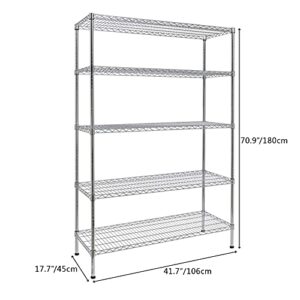 Duitrc Wire Shelving Unit Adjustable Steel Wire Rack Chrome, Heavy Duty Storage Shelving Unit On,Floor Standing Storage Rack Metal Organizer Wire Rack,for Garage Kitchen (Silvery, 5 - Tier)