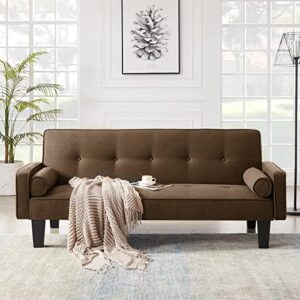 Goohome Modern Fabric, Medieval Furniture, Living Room Button Tufted, Pull Point Design for Bedroom, Office, Adjustable loveseat Sofa with Pillows, Brown