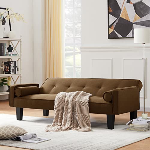 Goohome Modern Fabric, Medieval Furniture, Living Room Button Tufted, Pull Point Design for Bedroom, Office, Adjustable loveseat Sofa with Pillows, Brown