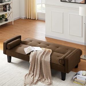 Goohome Modern Fabric, Medieval Furniture, Living Room Button Tufted, Pull Point Design for Bedroom, Office, Adjustable loveseat Sofa with Pillows, Brown