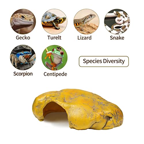 Cosyall Reptile Hide Cave Simulation Stone Resin Hideout Snake Hide Log Leopard Gecko Lizard Tank Accessories Habitat Terrarium Decoration Rock for Spider Frog Amphibian Medium