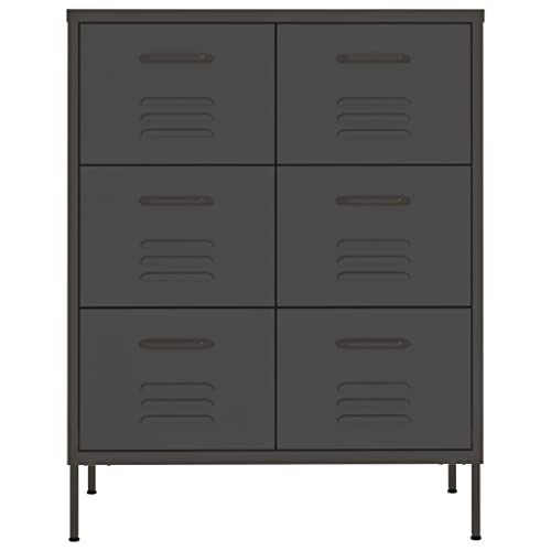 GOLINPEILO Metal 6-Drawer Storage Cabinet, Steel Drawer Storage Organizer, Metal Storage Dresser Cabinet, Office Storage File Cabinet for Home Office Organization, 31.5"x13.8"x40" Anthracite