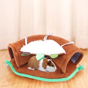 Honrane Pet Tunnel Collapsible Tube Toy Tunnel, Guinea Pigs Hammock Comfortable Breathable Hideout Tunnel Hamster Ferret Rat Nest Hanging Bed for Small Animal Coffee