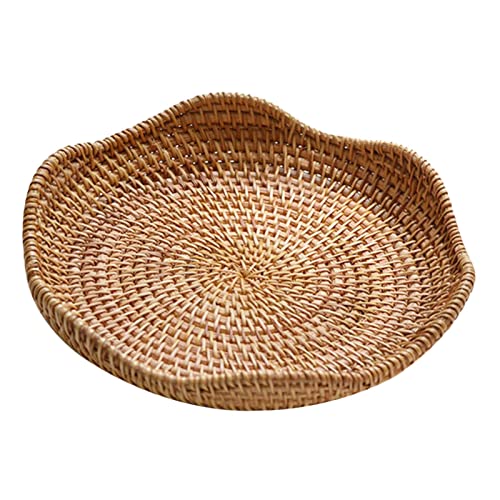 Gralara Rattan Round Serving Tray Display Hand Woven Wicker Tray for Nuts Parties Kitchen Counter Decor Table Decorative, 21cmx3cm