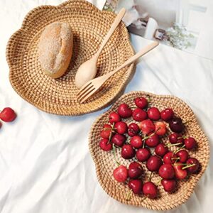 Gralara Rattan Round Serving Tray Display Hand Woven Wicker Tray for Nuts Parties Kitchen Counter Decor Table Decorative, 21cmx3cm