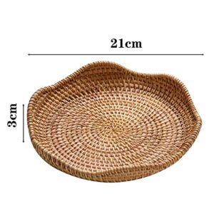 Gralara Rattan Round Serving Tray Display Hand Woven Wicker Tray for Nuts Parties Kitchen Counter Decor Table Decorative, 21cmx3cm