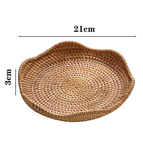 Gralara Rattan Round Serving Tray Display Hand Woven Wicker Tray for Nuts Parties Kitchen Counter Decor Table Decorative, 21cmx3cm