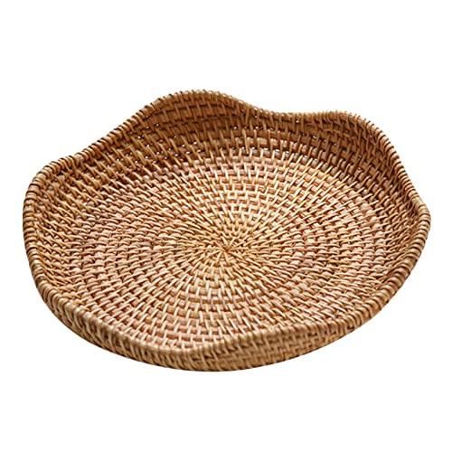 Gralara Rattan Round Serving Tray Display Hand Woven Wicker Tray for Nuts Parties Kitchen Counter Decor Table Decorative, 21cmx3cm